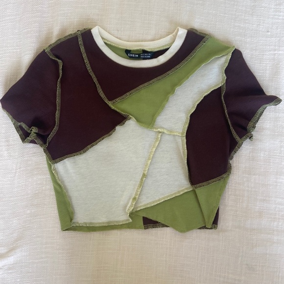 SHEIN | Tops | Sheen Patchwork Crop Top | Poshmark